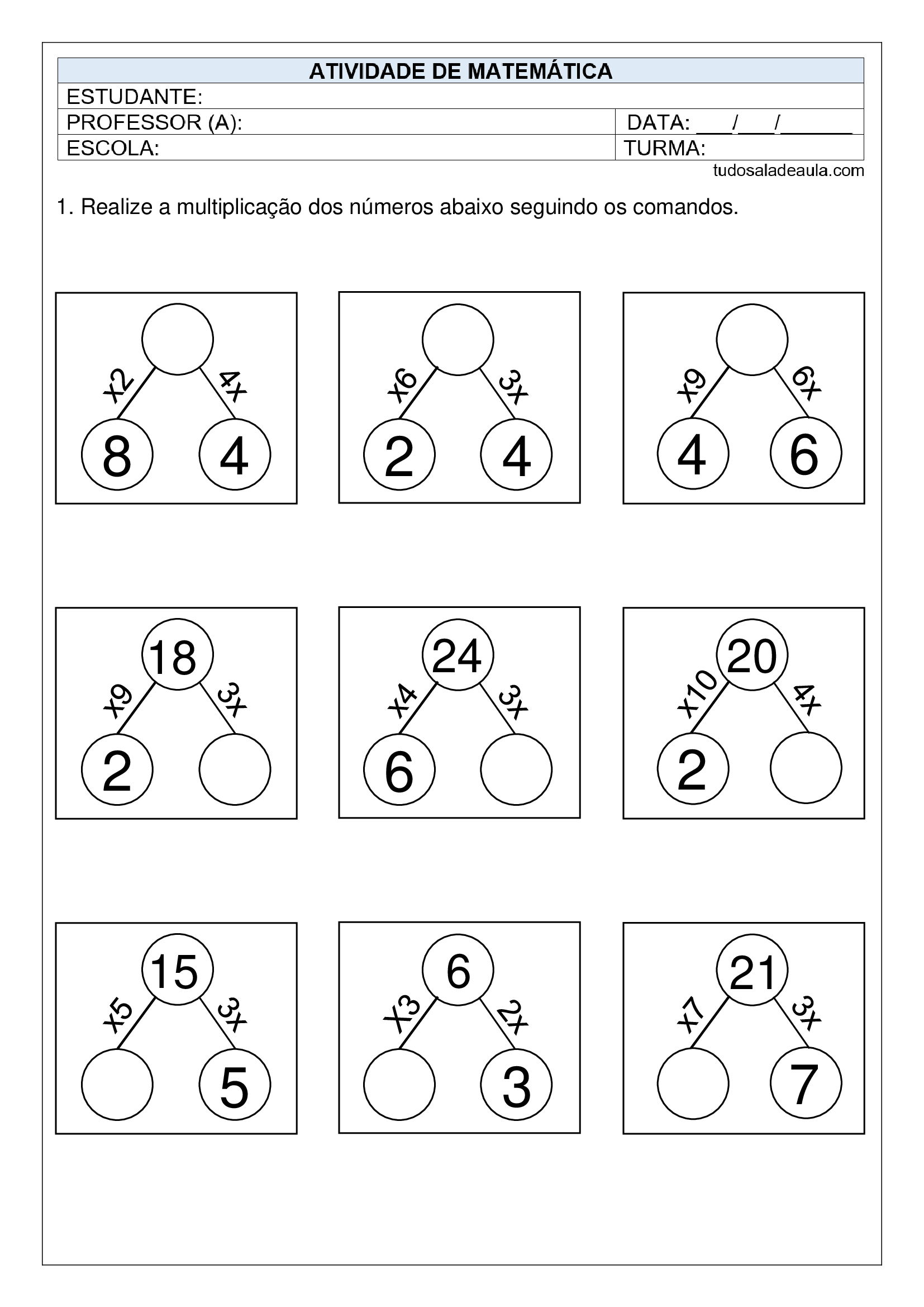 Atividades de Multiplicação 3º ano - Tudo Sala de Aula