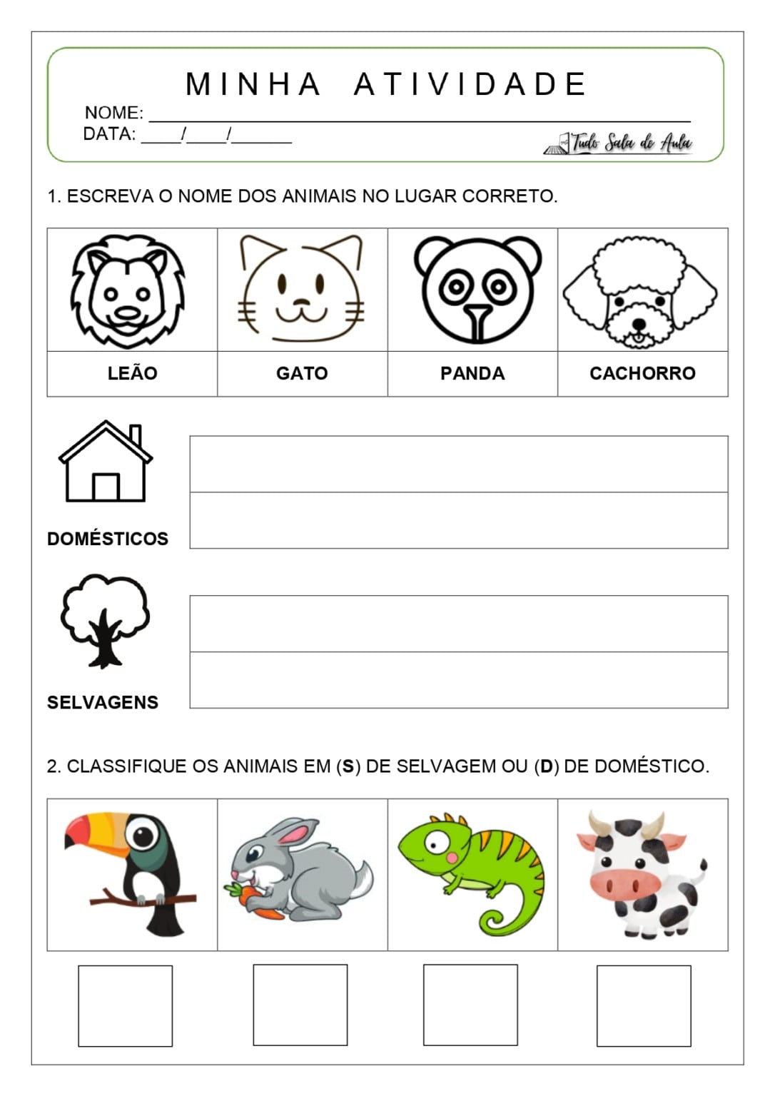 Atividades de Animais Domésticos e Selvagens - Educação Infantil - Tudo ...