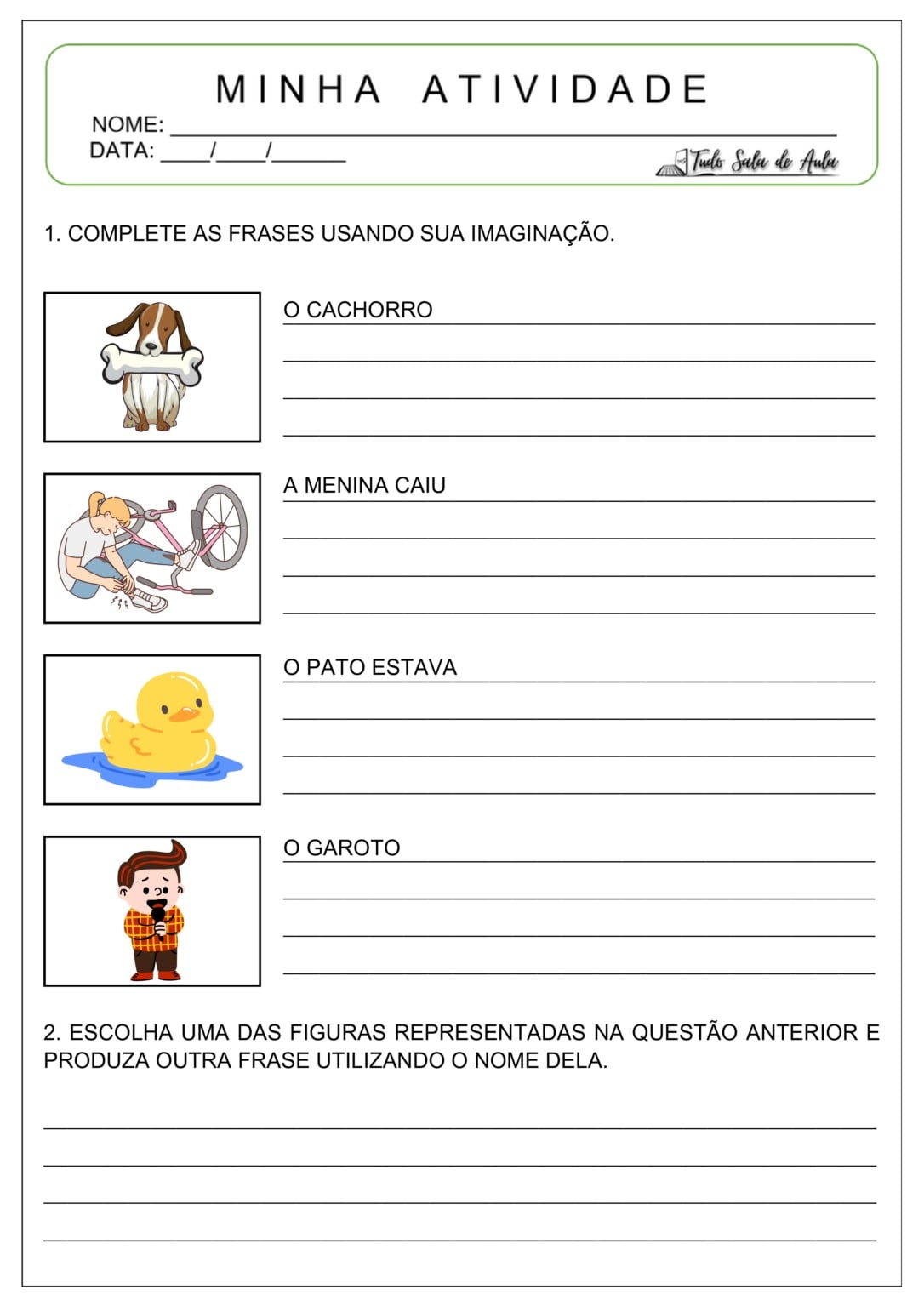 Produção de Frases - 10 Atividades para Alfabetização - Tudo Sala de Aula
