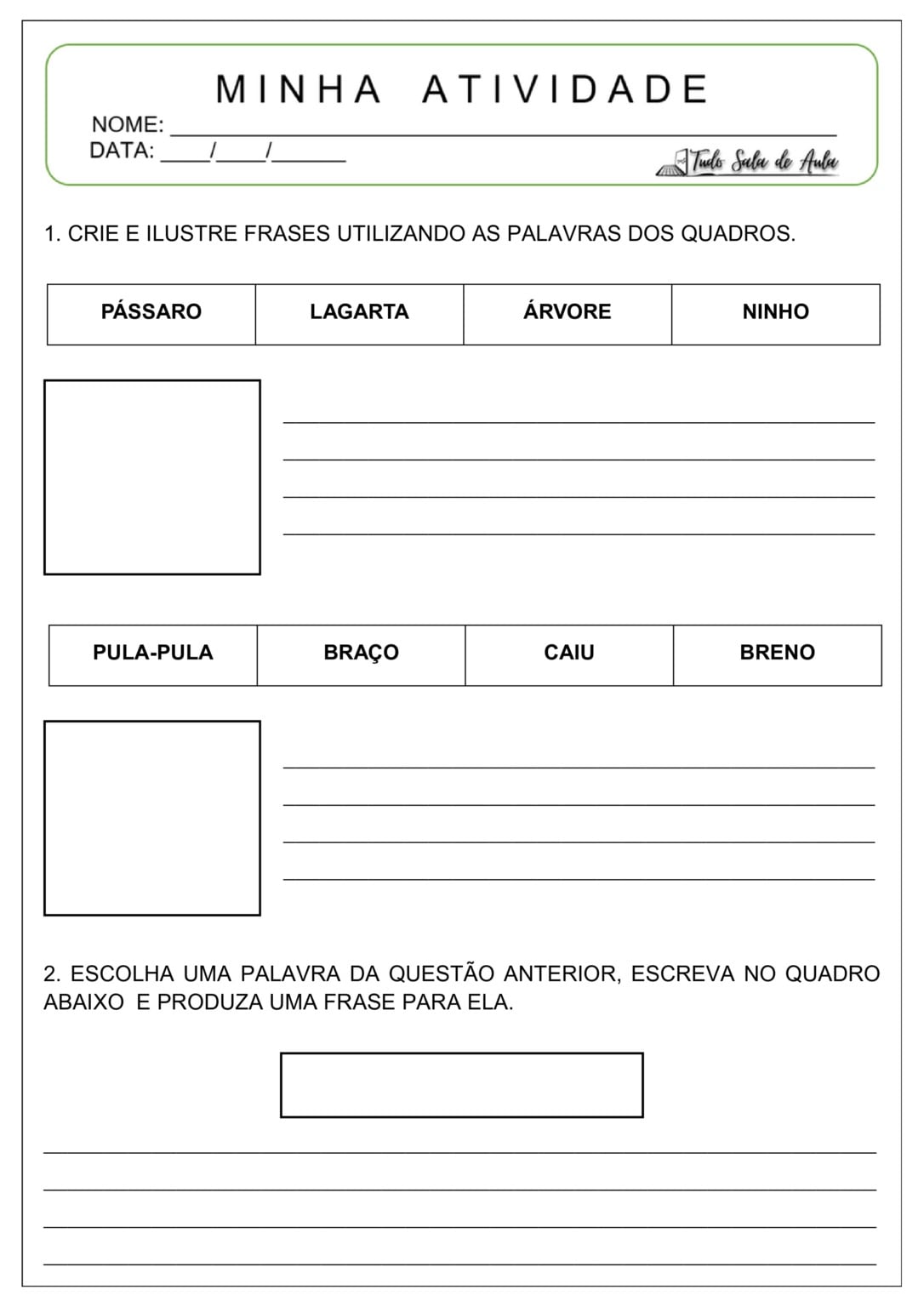 Produção de Frases - 10 Atividades para Alfabetização - Tudo Sala de Aula