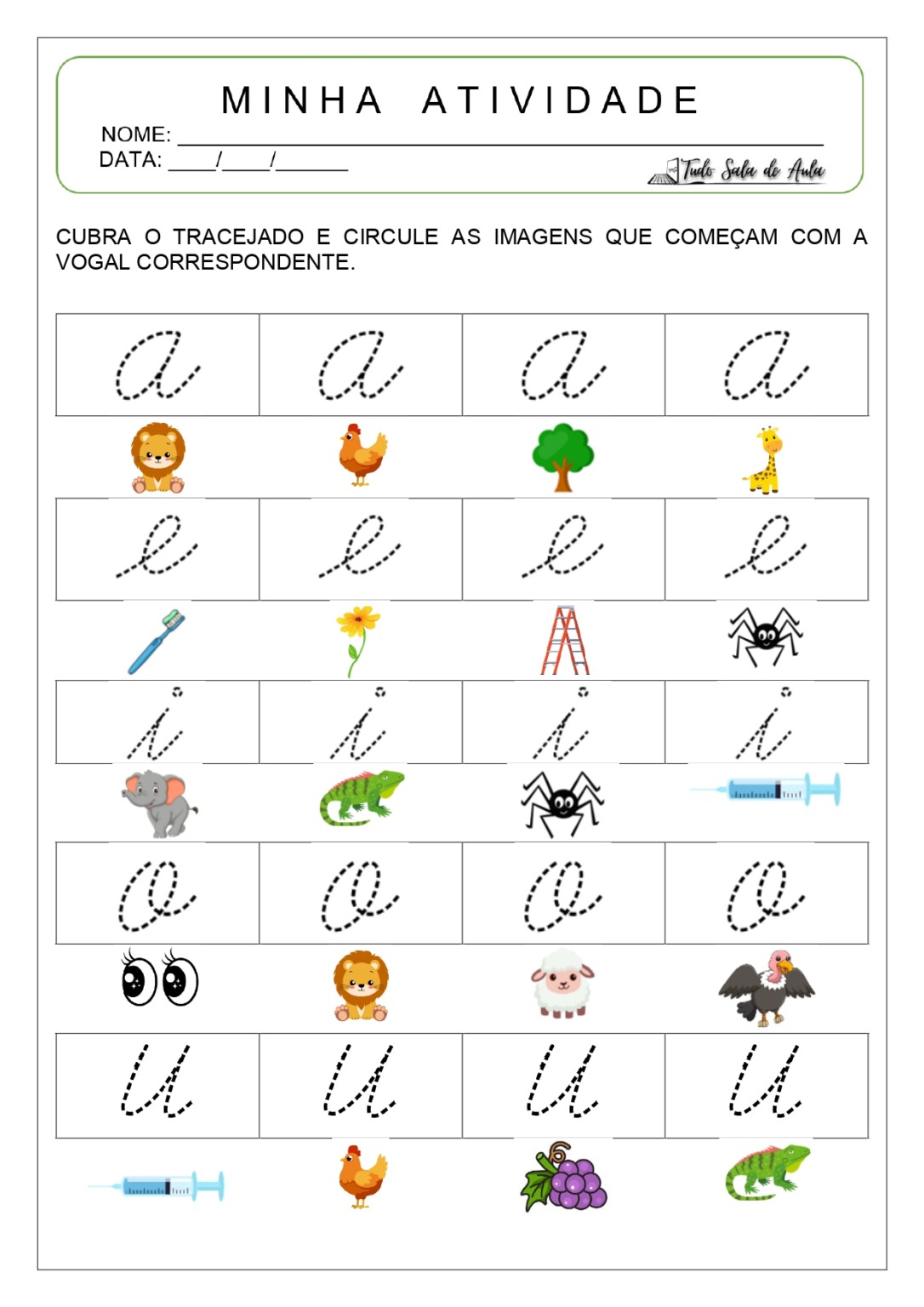 Atividades de Vogais Cursivas - Educação Infantil - Tudo Sala de Aula