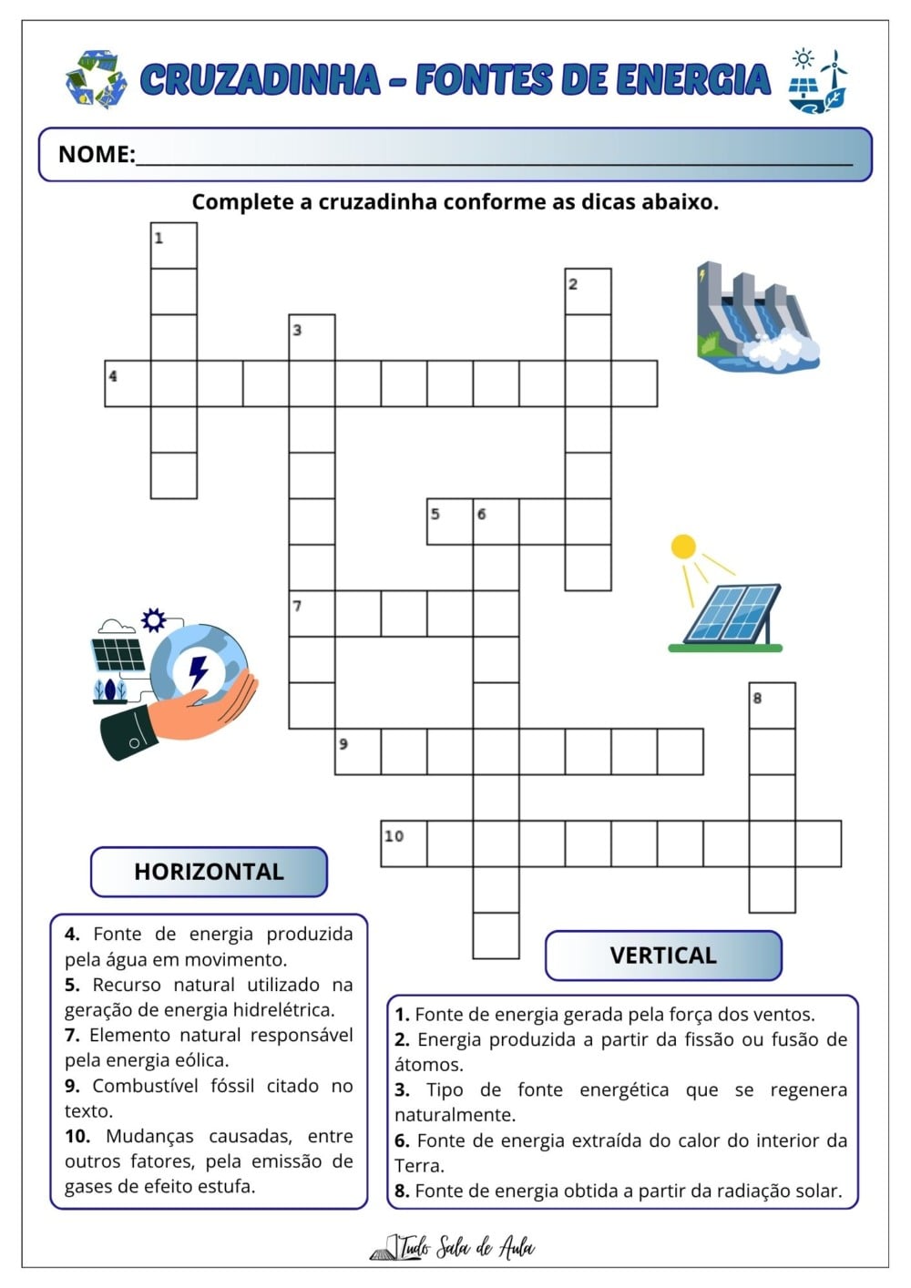 Cruzadinha sobre Fontes de Energia - Tudo Sala de Aula