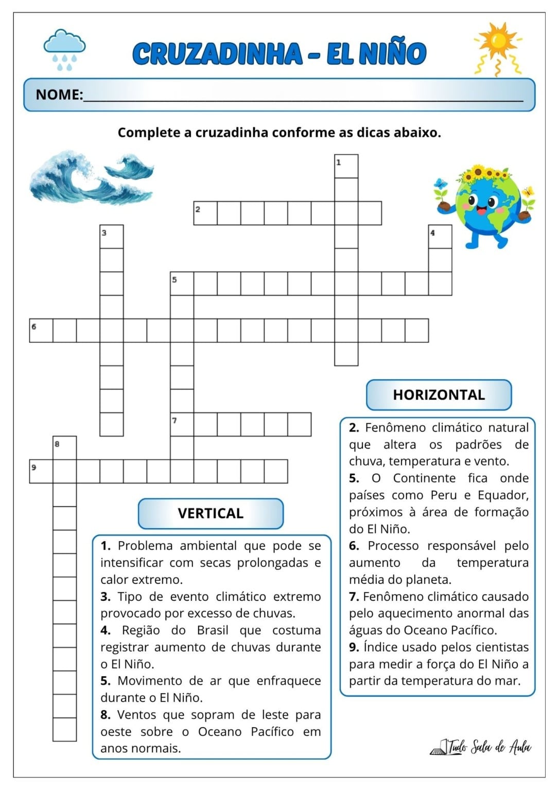Cruzadinha sobre o Fenômeno El Niño 2026 - Tudo Sala de Aula